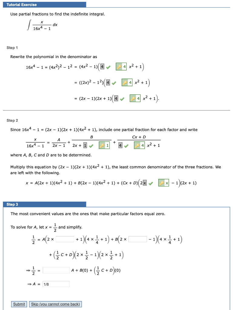 Solved Tutorial Exercise Use Partial Fractions To Find The Chegg