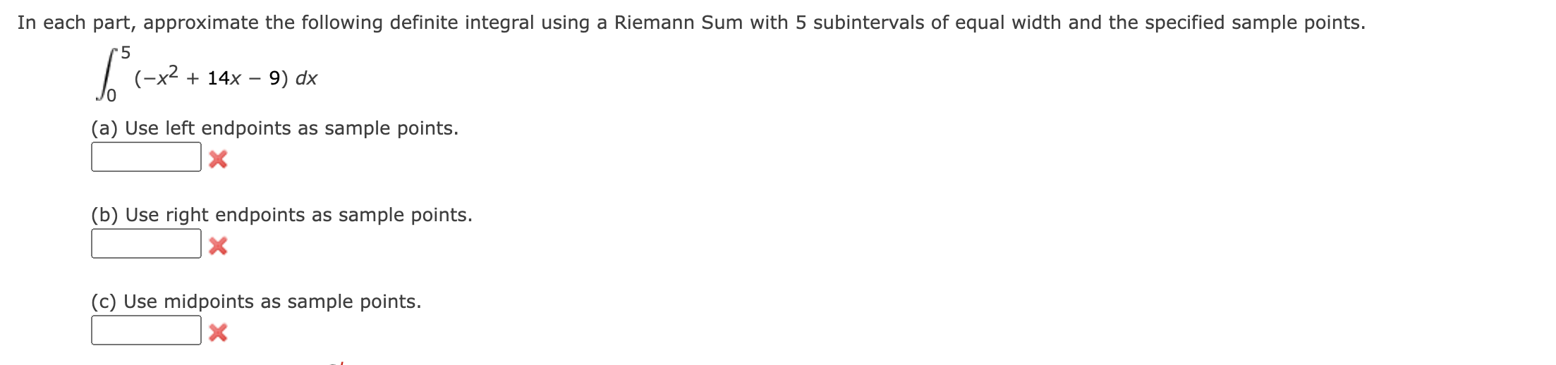 Solved In each part, approximate the following definite | Chegg.com
