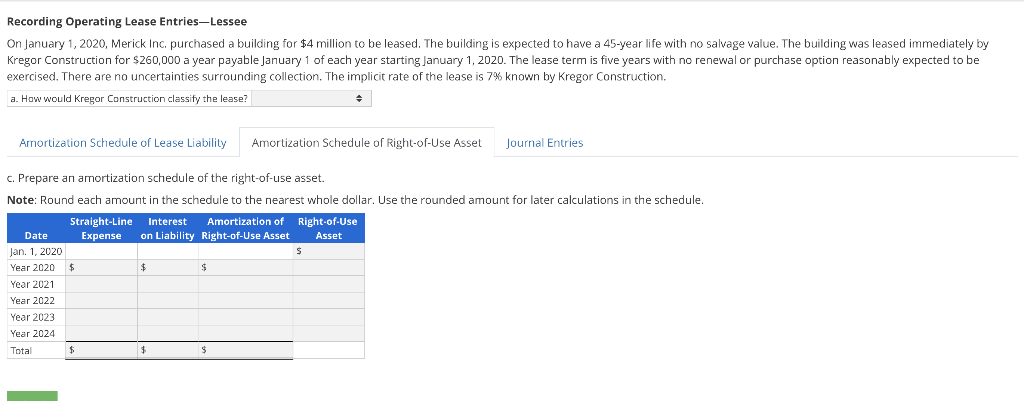 Solved Recording Operating Lease Entries-Lessee On January | Chegg.com