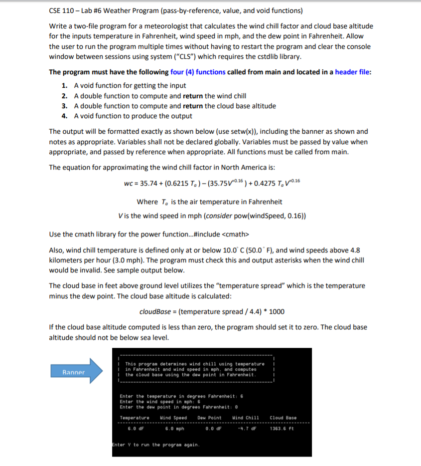 Solved CSE 110 - Lab #6 Weather Program (pass-by-reference, | Chegg.com
