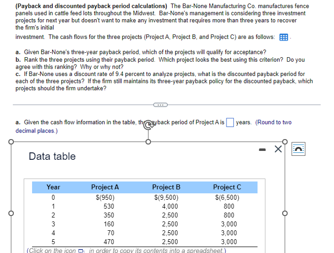 Solved (Payback and discounted payback period calculations) | Chegg.com