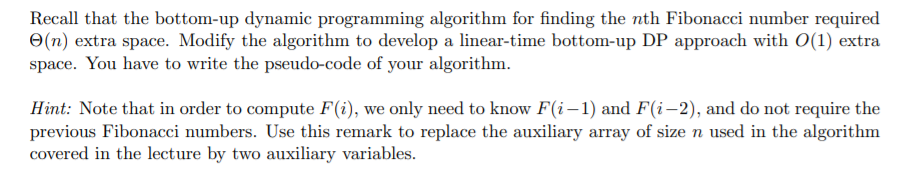 Solved Recall that the bottom-up dynamic programming | Chegg.com