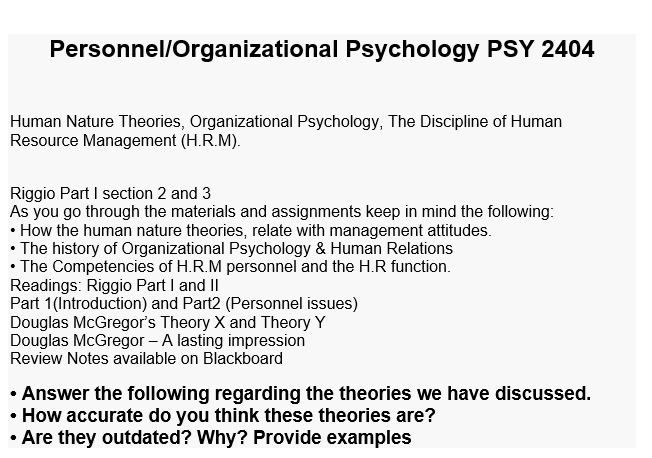 Solved Personnel/Organizational Psychology PSY 2404 Human | Chegg.com