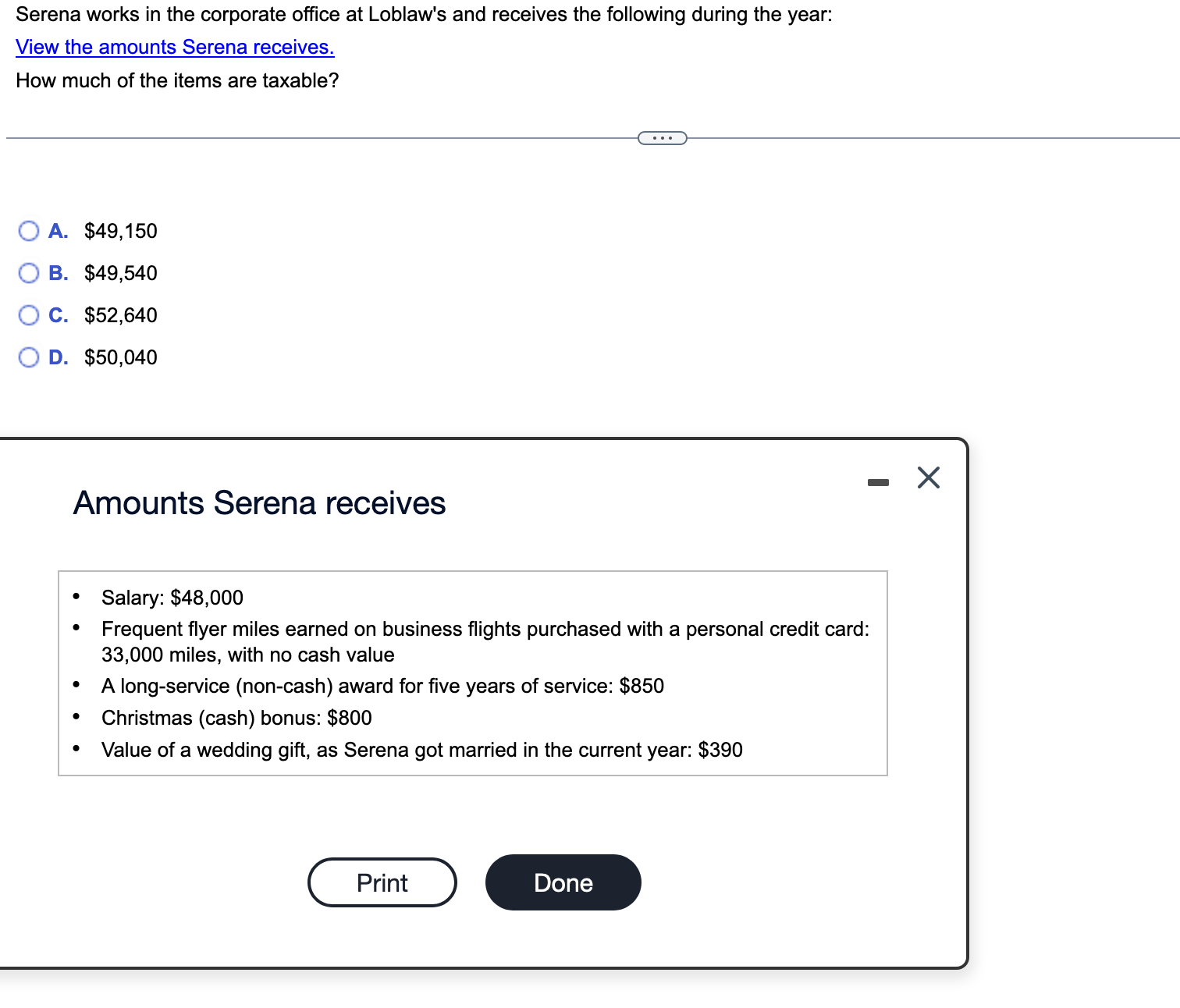 Solved Amounts Serena receivesSalary: $48,000Frequent flyer | Chegg.com