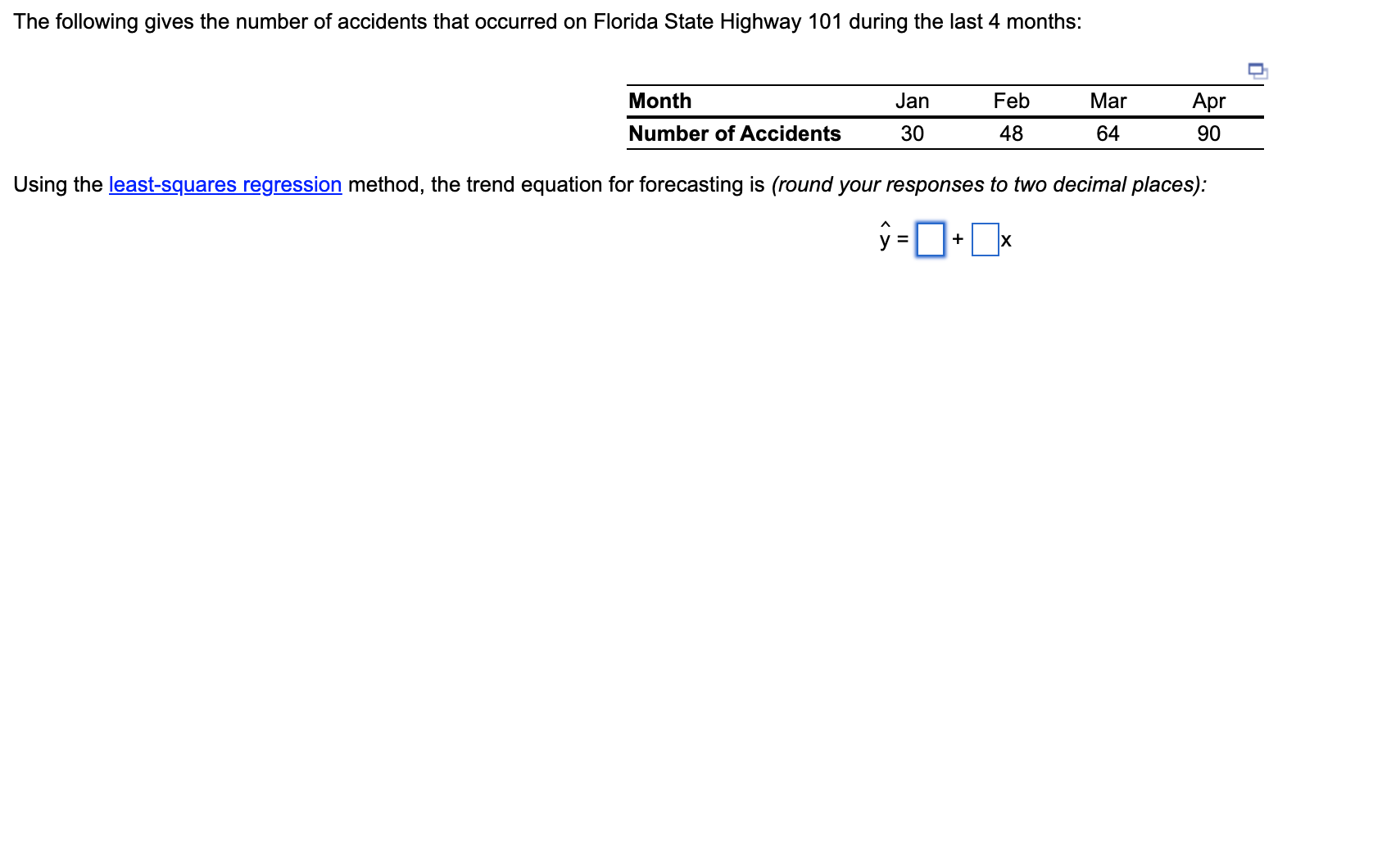 Solved Using the least-squares regression method, the trend | Chegg.com