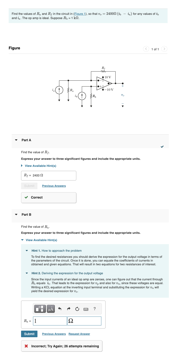 Solved MetaFind the values of Ra ﻿and Rf ﻿in the circuit in | Chegg.com