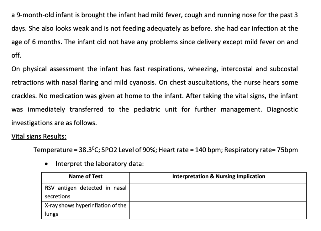 Solved a 9-month-old infant is brought the infant had mild | Chegg.com