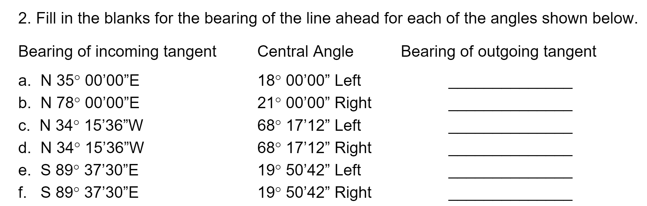 Solved 2. Fill in the blanks for the bearing of the line | Chegg.com