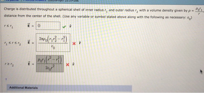 Solved Charge is distributed throughout a spherical shell of | Chegg.com