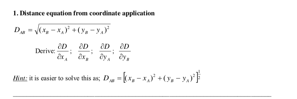 Solved 1. Distance equation from coordinate application + | Chegg.com