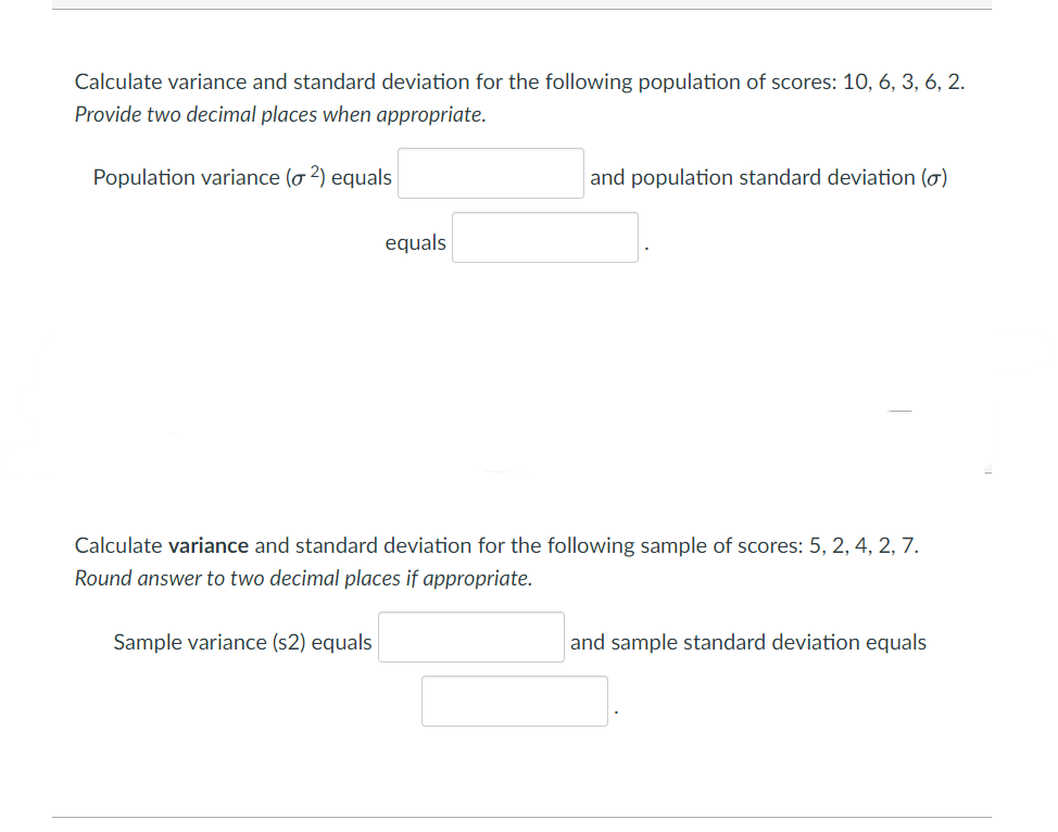 Solved Calculate variance and standard deviation for the | Chegg.com