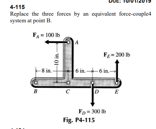 Solved DUE! TUIUTI2UTY 4-115 Replace the three forces by an | Chegg.com