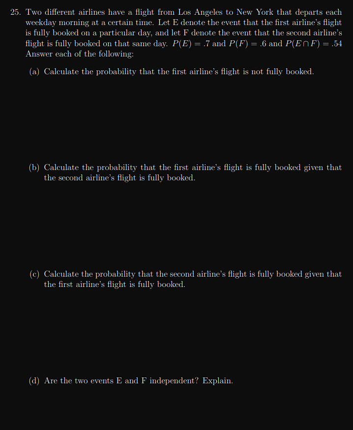 Solved 25. Two different airlines have a flight from Los | Chegg.com
