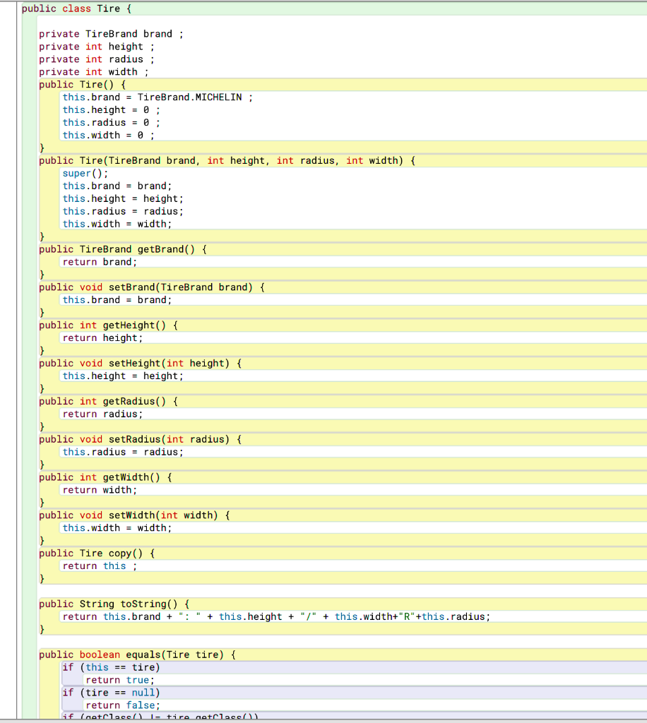 Solved EDITED: here is the tire class info: Basic Java. | Chegg.com