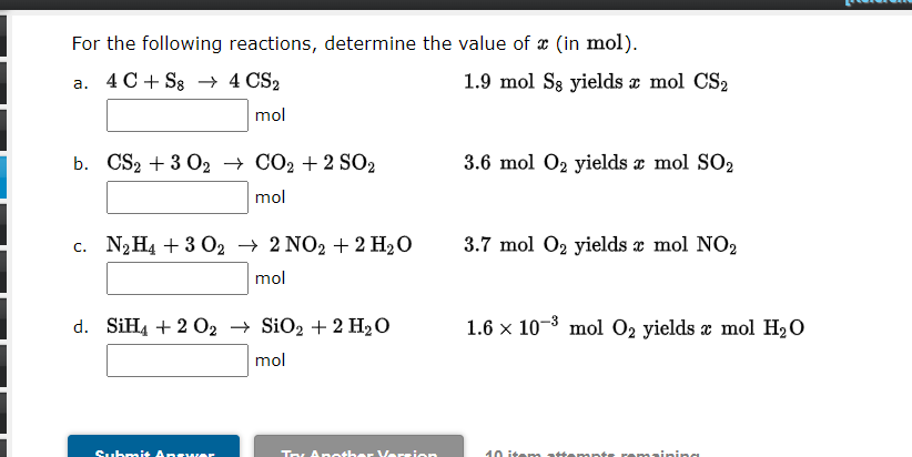 Solved For the following reactions, determine the value of x | Chegg.com