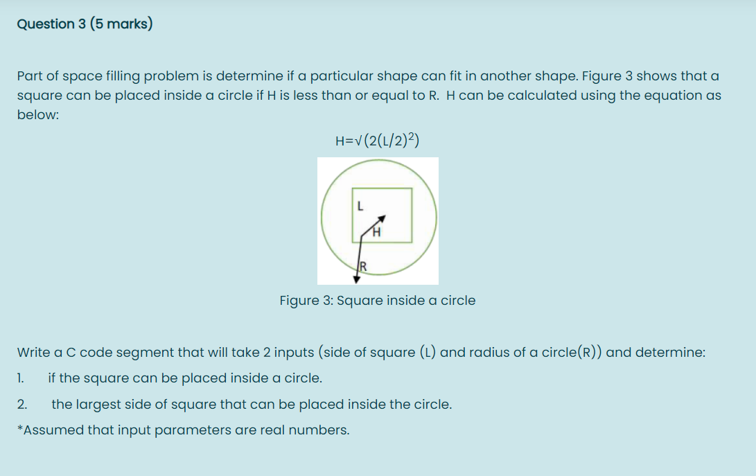 Solved Question 3 (5 marks) Part of space filling problem is | Chegg.com