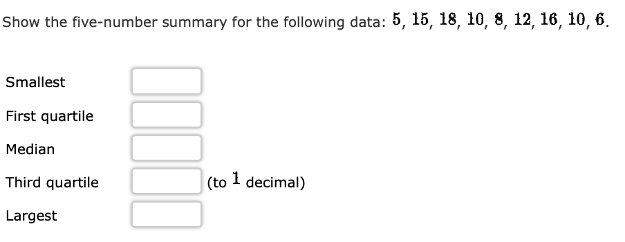 Solved Show the five-number summary for the following data: | Chegg.com