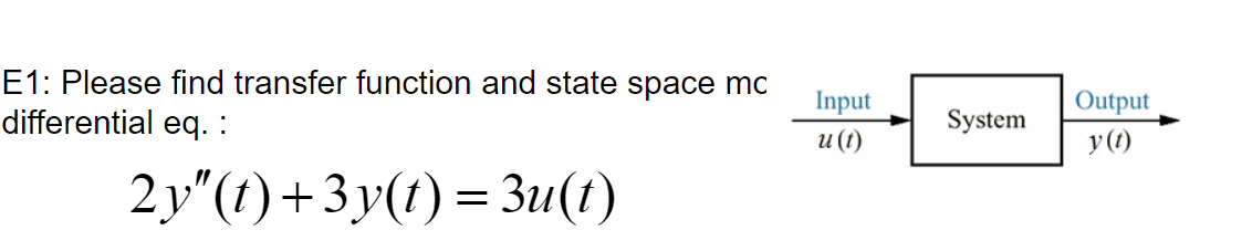 Solved E1: Please find transfer function and state space mo | Chegg.com