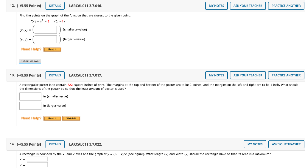 Solved 12. [-/5.55 Points] DETAILS LARCALC11 3.7.016. MY | Chegg.com