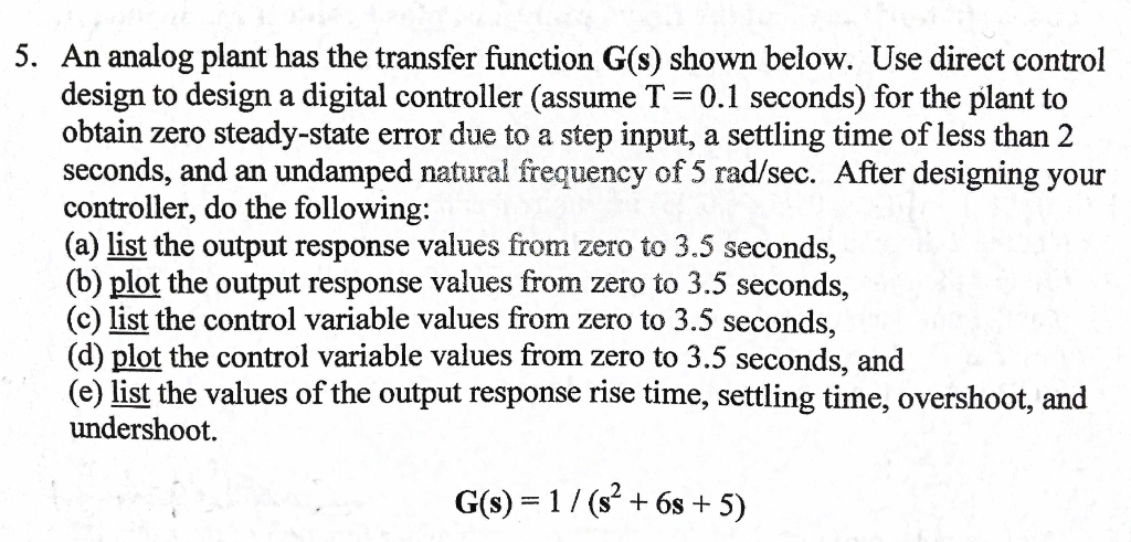 An analog plant has the transfer function G(s) shown | Chegg.com