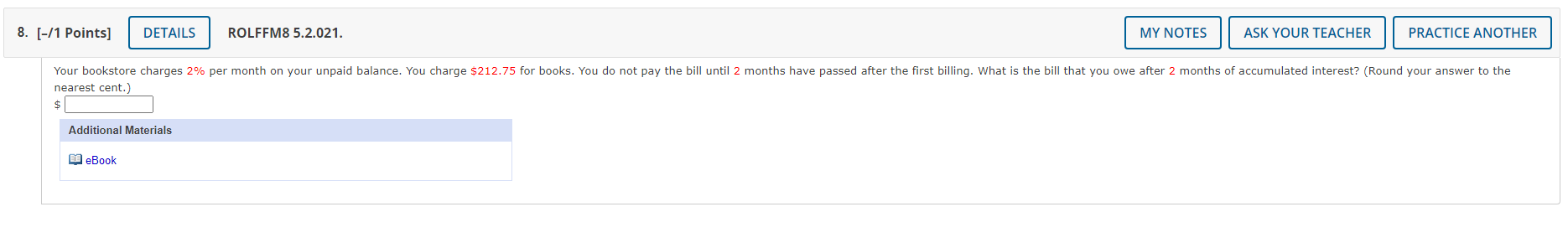 Solved nearest cent.) $ ] Additional Materials 瞗 eBook | Chegg.com