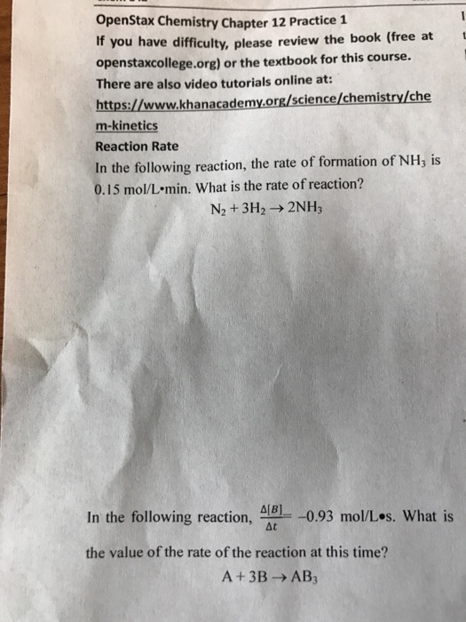 Solved openStax Chemistry Chapter 12 Practice 1 If you have | Chegg.com