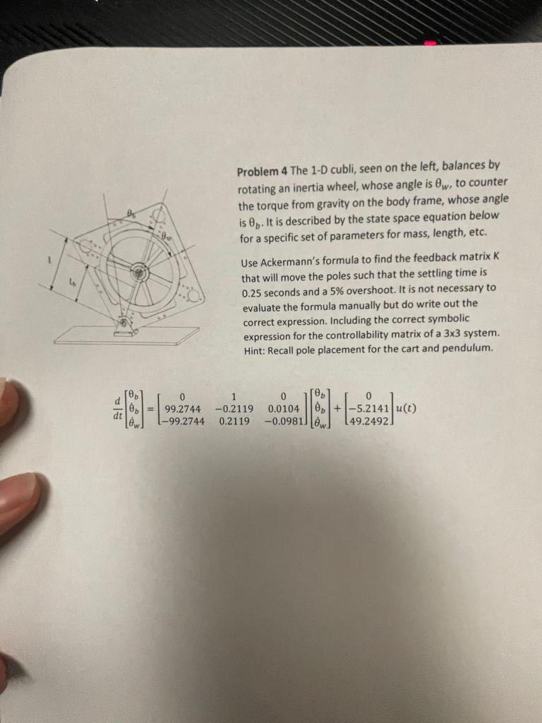 Solved Problem 4 The 1-D cubli, seen on the left, balances | Chegg.com