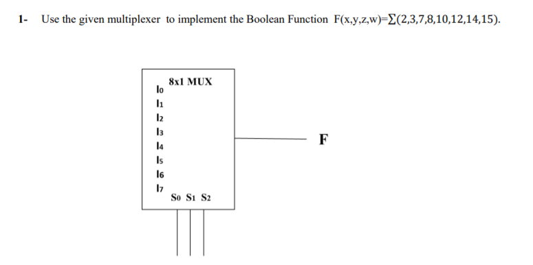 Solved 1- Use the given multiplexer to implement the Boolean | Chegg.com