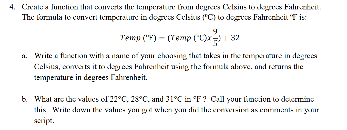 \% Part a: Function to convert Celsius to Fahrenheit | Chegg.com