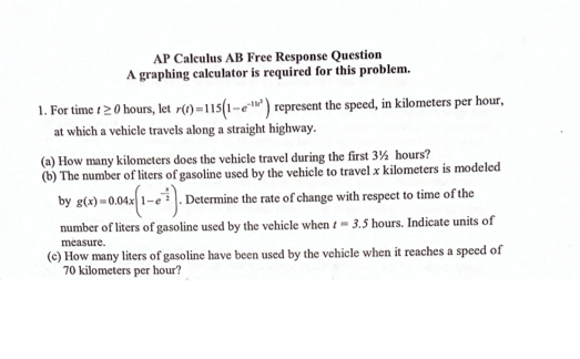 Solved AP Calculus AB Free Response Question A graphing | Chegg.com