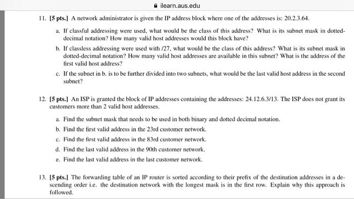 Solved ilearn.aus.edu 11. [5 pts.] A network administrator | Chegg.com