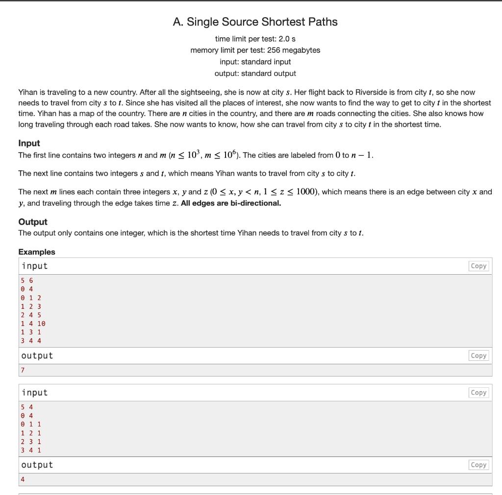 Solved A. Single Source Shortest Paths time limit per test: | Chegg.com