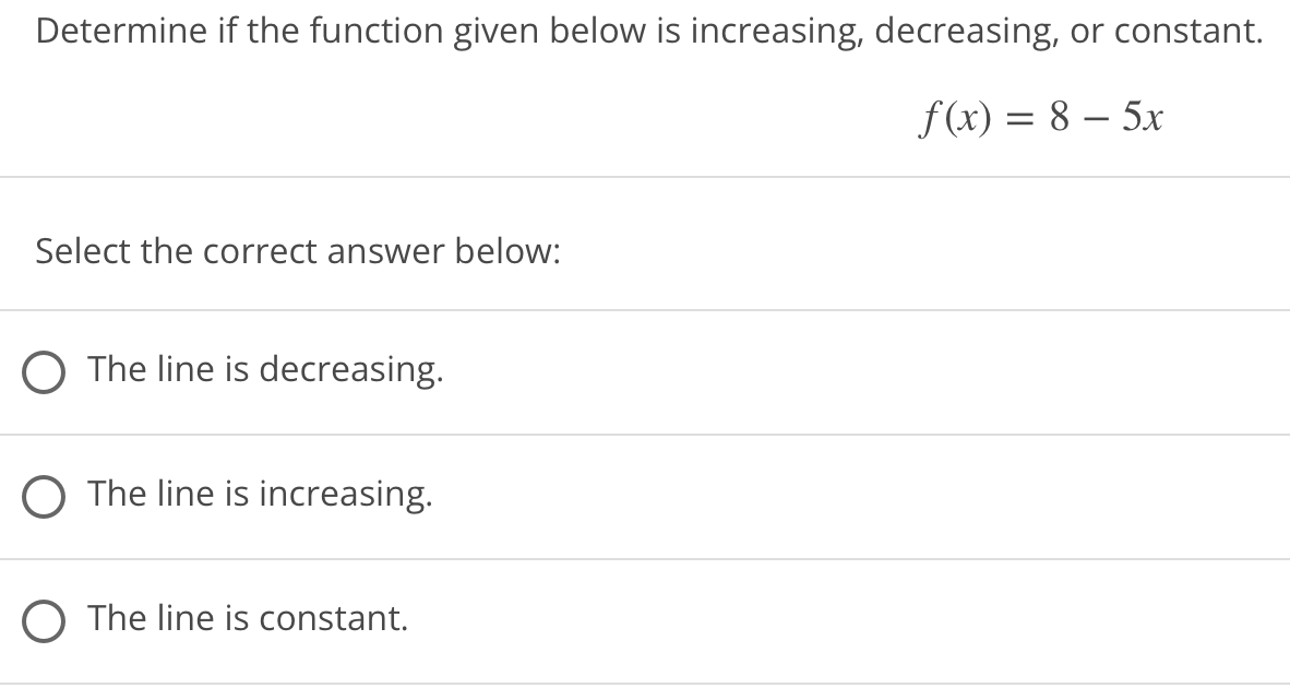 Solved Determine if the function given below is increasing, | Chegg.com