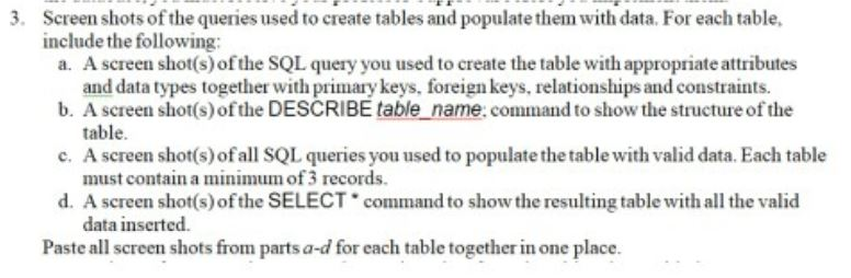 Solved 3 Screen Shots Queries Used Create Tables Populate Data Table Include Following 3125