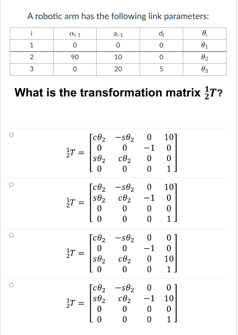 Solved A robotic arm has the following link parameters: What | Chegg.com