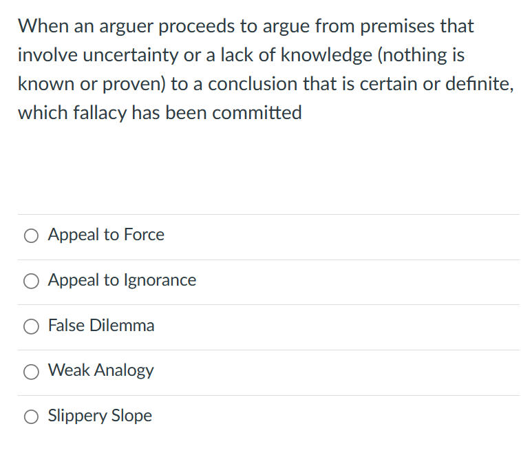 When an arguer proceeds to argue from premises that | Chegg.com