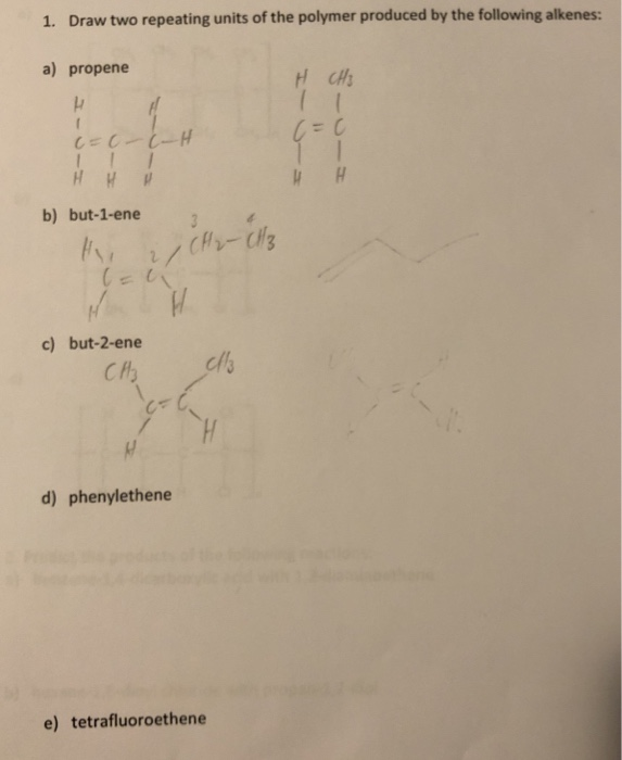 Solved 1. Draw two repeating units of the polymer produced | Chegg.com