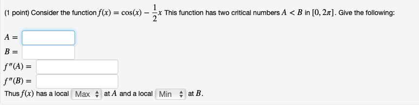 Solved (1 point) Consider the functionf(x) = cos(x)-2x This | Chegg.com
