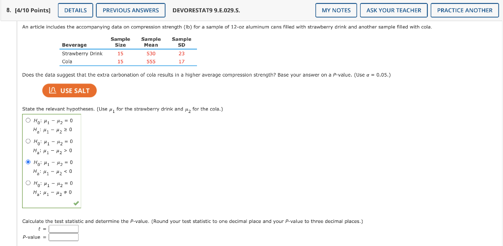 Solved 7. [5/10 Points] DETAILS PREVIOUS ANSWERS DEVORESTAT9 | Chegg.com