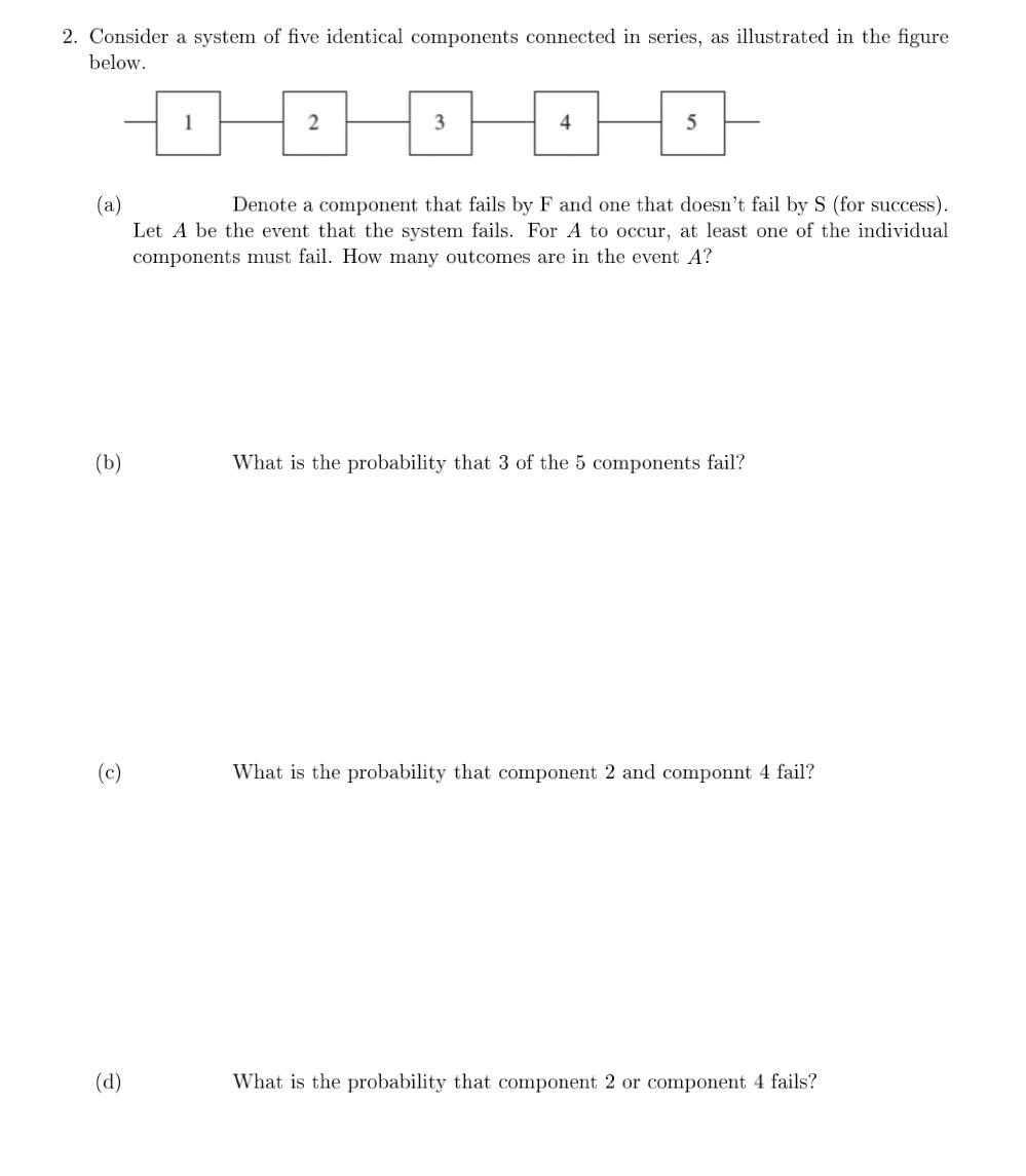Solved 2. Consider a system of five identical components | Chegg.com