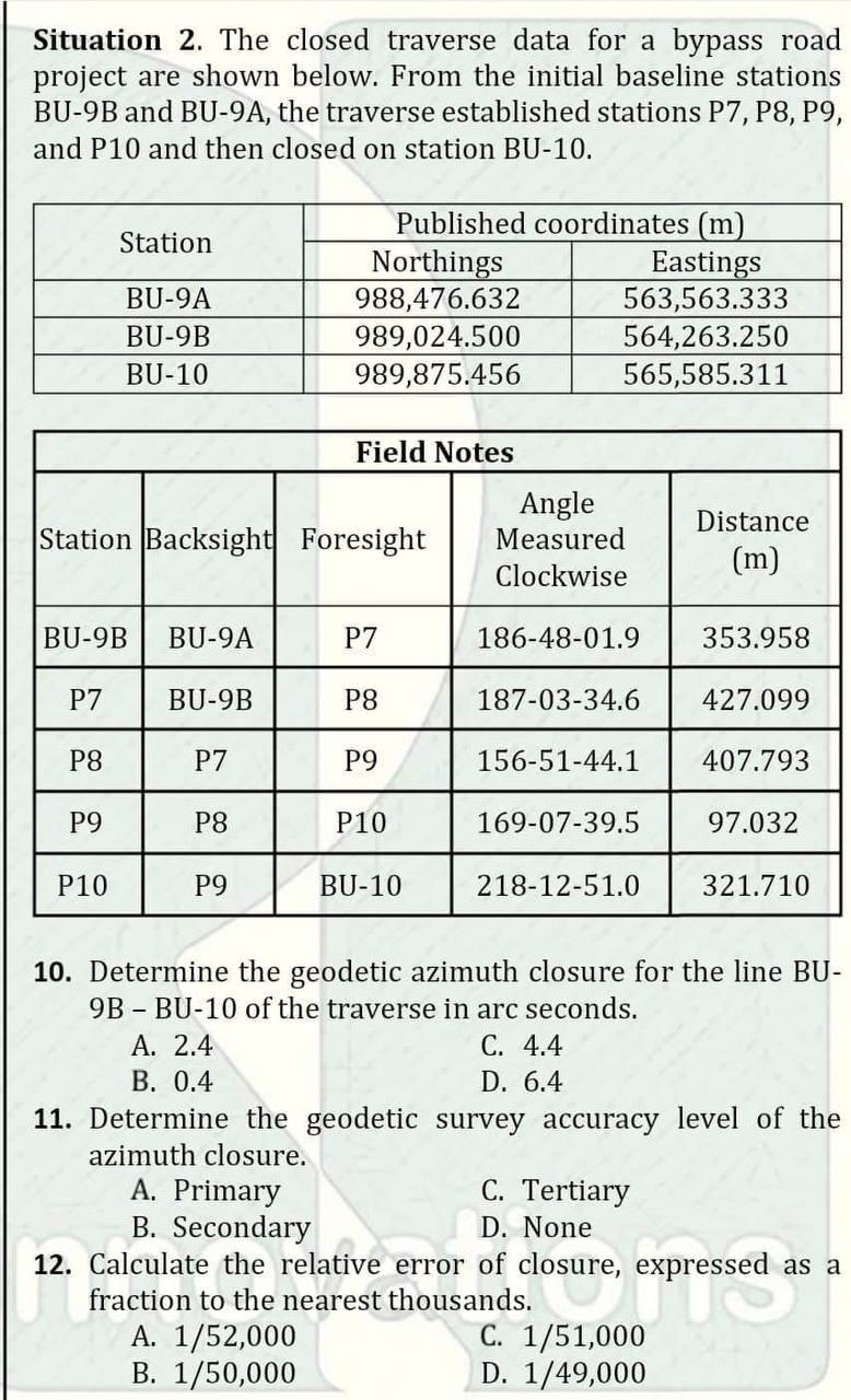 Solved Situation 2. The closed traverse data for a bypass | Chegg.com