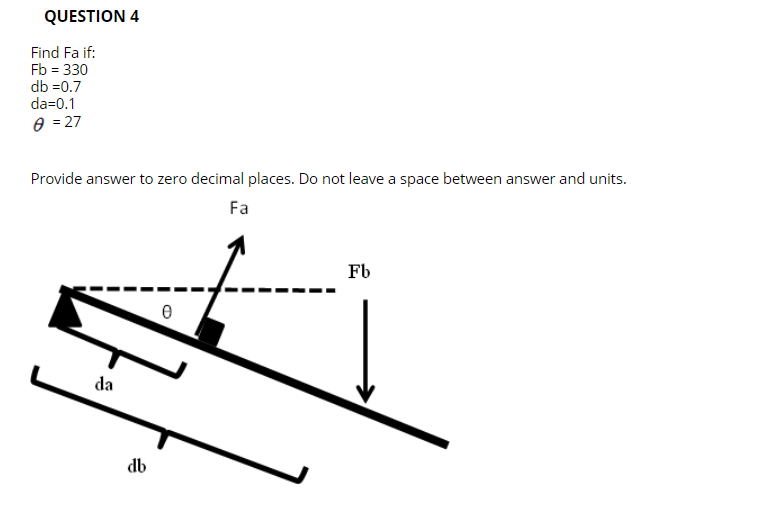 Solved QUESTION 4 Find Fa if: Fb = 330 db =0.7 da=0.1 Ꮎ =27 | Chegg.com