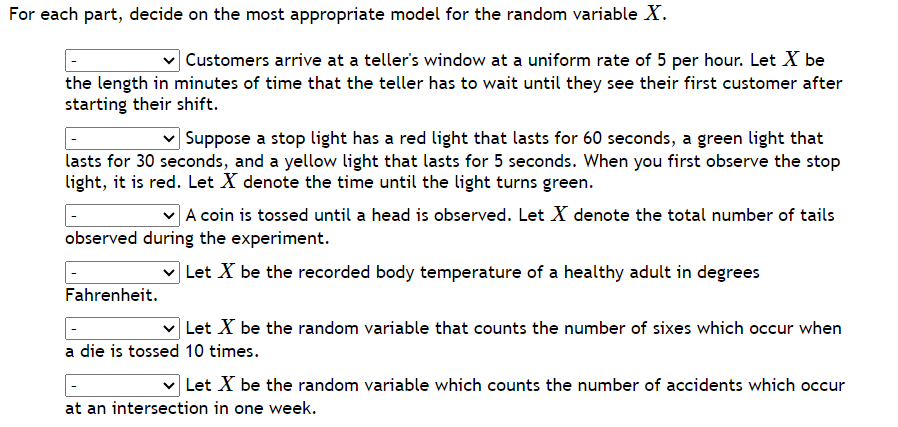 Solved each part, decide on the most appropriate model for | Chegg.com