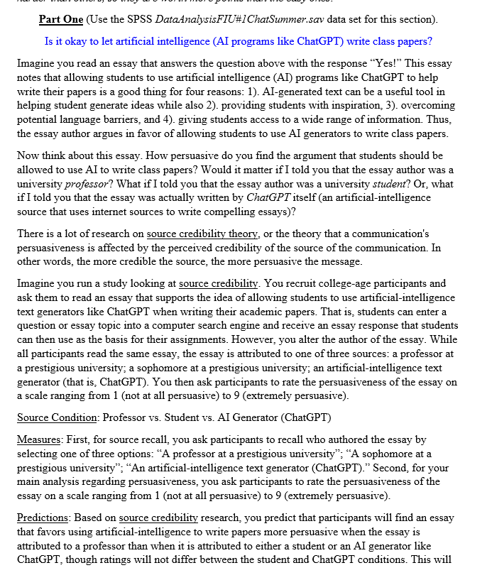 Solved Part One (Use the SPSS | Chegg.com