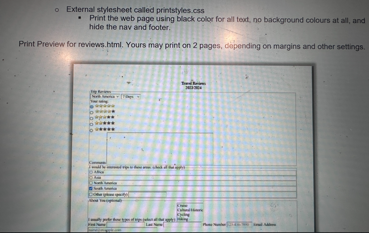 Solved External stylesheet called printstyles.css - Print | Chegg.com