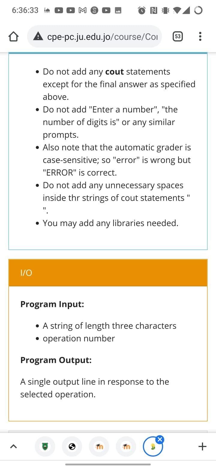 6:36:26 → NIVAO A cpe-pc.ju.edu.jo/course/Coi 53 : | Chegg.com