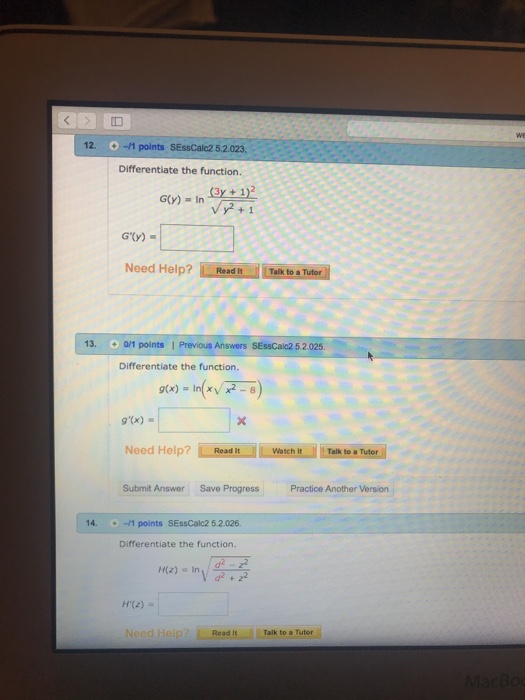 Solved 12. O-1 points SEssCalc2 5.2.023 Differentiate the | Chegg.com Solved 12. O-1 points SEssCalc2 5.2.023 Differentiate the | Chegg.com