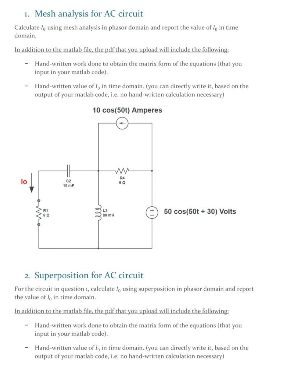 Solved 1. Mesh analysis for AC circuit Calculate l, using | Chegg.com