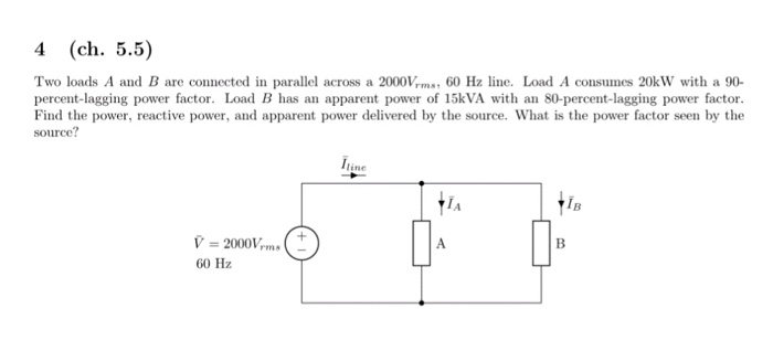 Solved Two loads A and Bare connected in parallel across a | Chegg.com