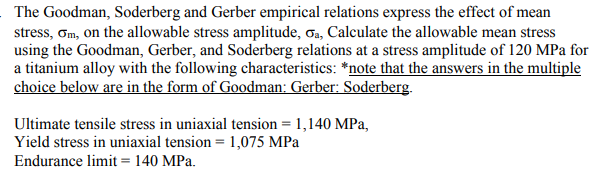 Solved The Goodman, Soderberg and Gerber empirical relations | Chegg.com